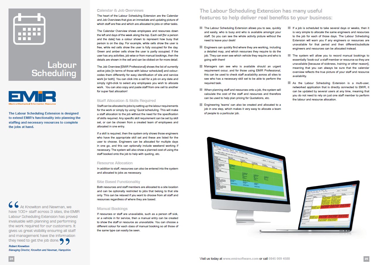 Labour Scheduling | EMiR - Electro-Mechanical Information Resource